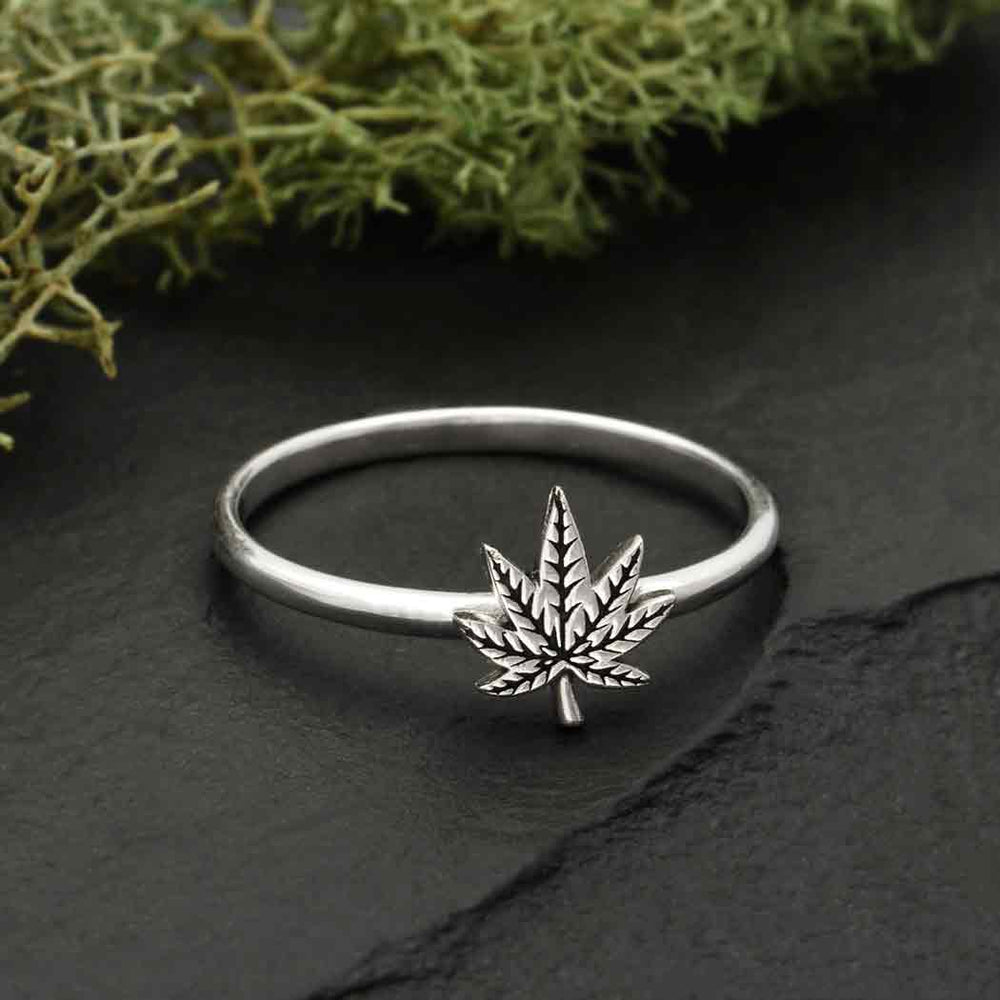 Sterling Silver Pot Leaf Ring - Cast a Stone