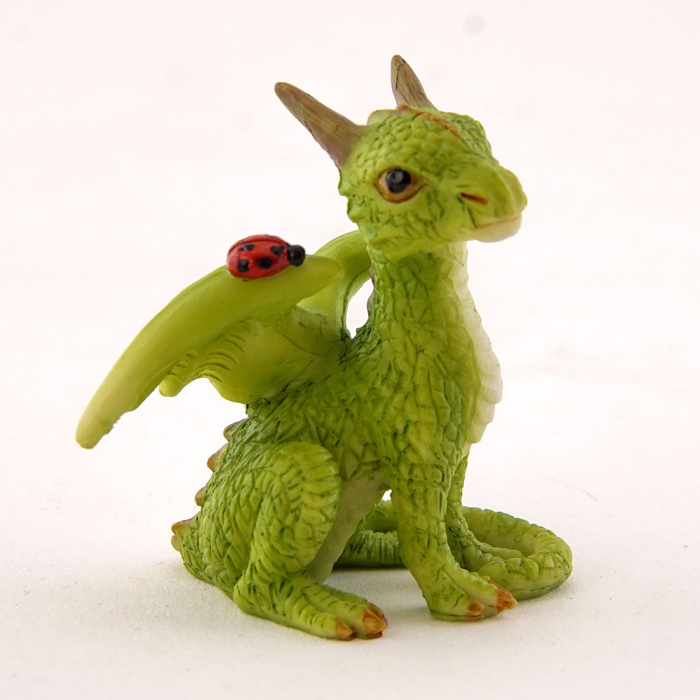 Mini Green Dragon with Ladybug Figure - Cast a Stone
