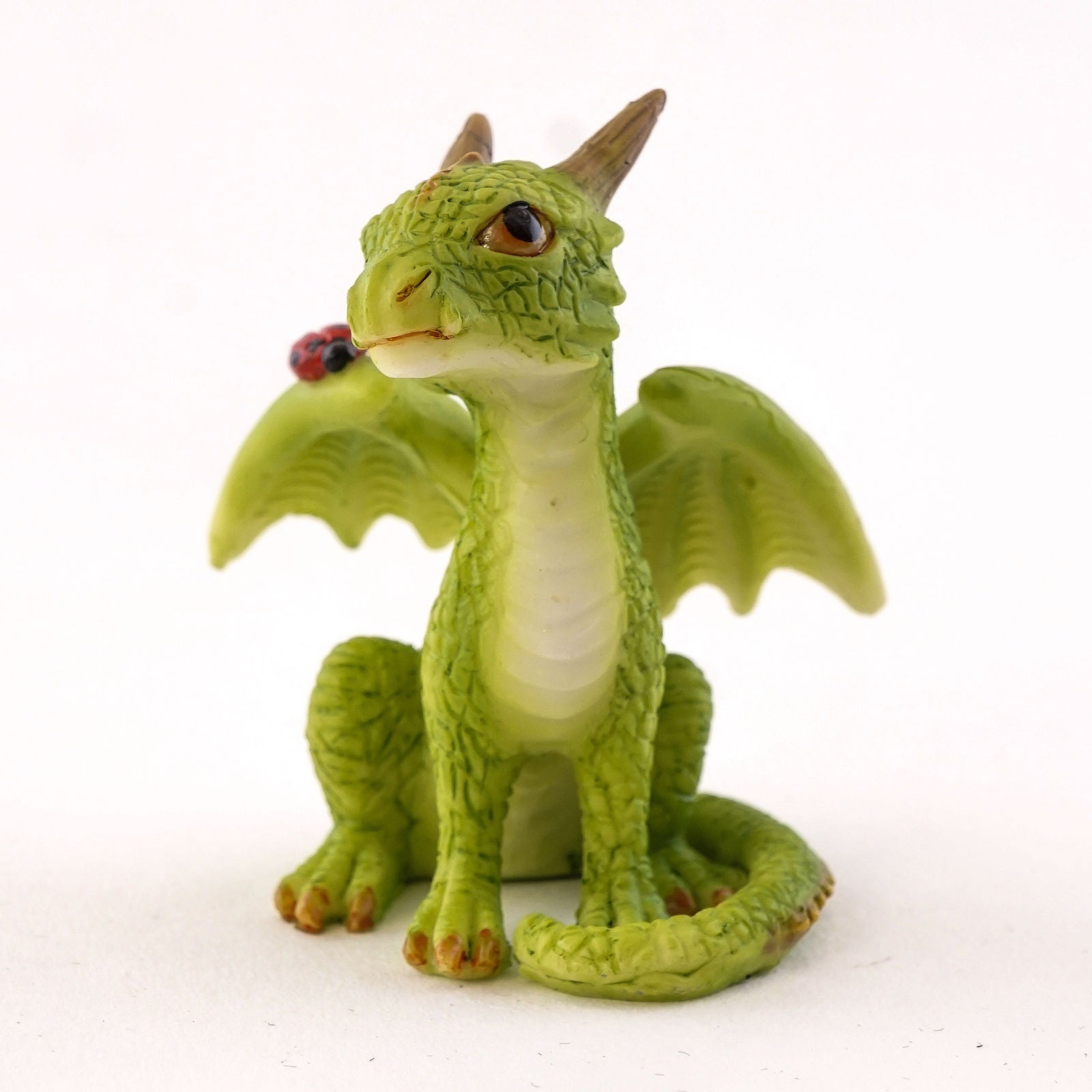 Mini Green Dragon with Ladybug Figure - Cast a Stone